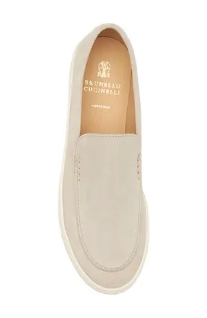 Brunello Cucinelli Chevron Embossed Suede Loafer - Beige