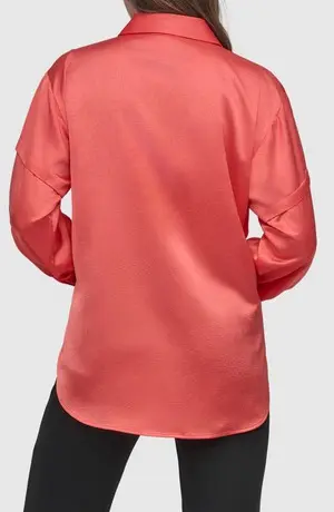 Dkny Tie-front Satin Shirt - Coral Crus