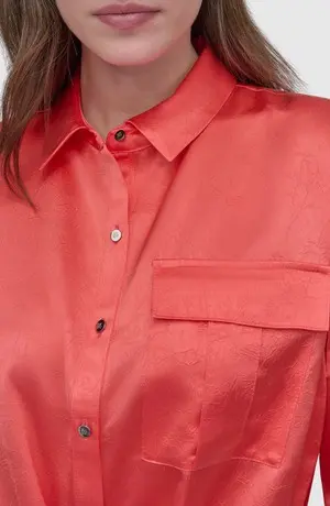 Dkny Tie-front Satin Shirt - Coral Crus