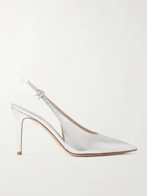 GIANVITO ROSSI Robbie Metallic Leather Slingback Pumps - Silver