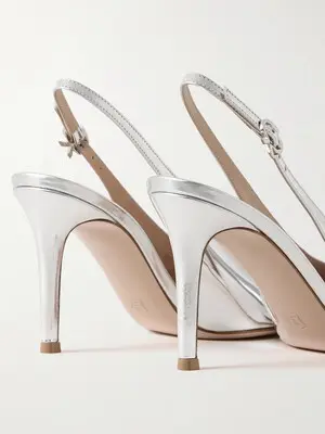 GIANVITO ROSSI Robbie Metallic Leather Slingback Pumps - Silver