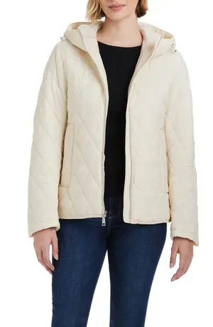 Vince Camuto Water-resistant Hooded Quilted Jacket - Bone