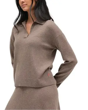 Chinti & Parker Wool Cashmere Blend V-Neck Collared Sweater Mushroom