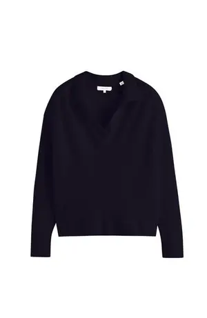 Chinti & Parker Wool Cashmere Blend V-neck Collared Sweater - Navy