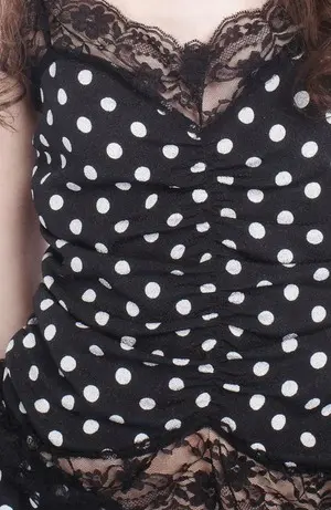 Anna Sui Polka Dot Ruched Lace Camisole