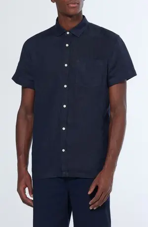 Scotch & Soda Core Solid Short Sleeve Button-up Shirt - Night