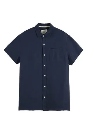 Scotch & Soda Core Solid Short Sleeve Button-up Shirt - Night