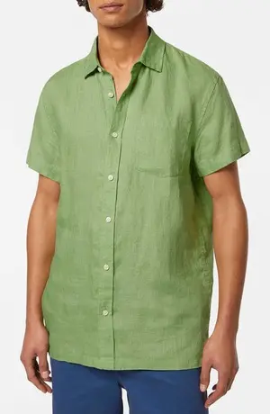 Scotch & Soda Short Sleeve Linen Button-up Shirt - Pistachio