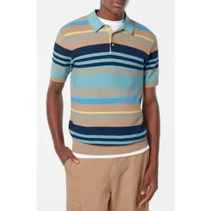 Scotch & Soda Stripe Textured Cotton Knit Polo Soft Camel Multi Str