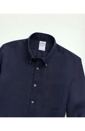 Brooks Brothers Regular Fit Linen Button-down Shirt - Navy