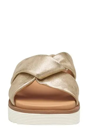 Johnston & Murphy Mitzi Knot Platform Wedge Slides - Champagne Italian Metallic
