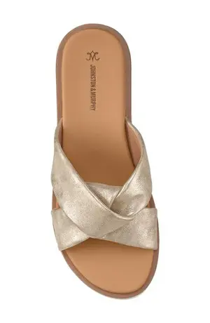 Johnston & Murphy Mitzi Knot Platform Wedge Slides - Champagne Italian Metallic