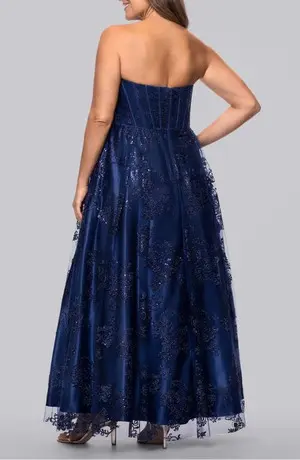 BLONDIE NITES Glitter Mesh Corset A-line Gown