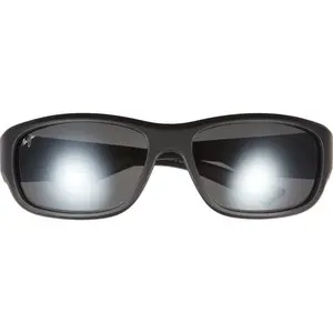 Maui Jim 64mm Wraparound Rectangular Sunglasses - Black