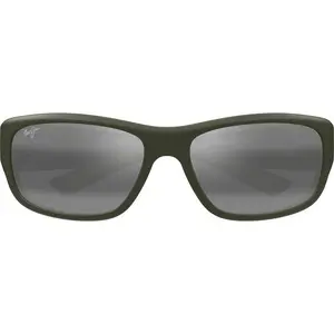 Maui Jim 64mm Wraparound Rectangular Sunglasses - Green