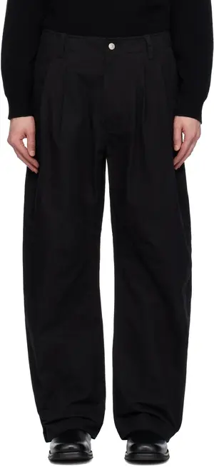AFTER PRAY AFTER PRAY Curved Two Tuck Cotton Trousers - Black