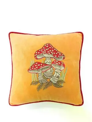 LES-OTTOMANS Embroidered Velvet Cushion - Yellow