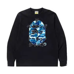 A BATHING APE Long-sleeve Tee With Camouflage And Japanese Letter Graphic - Black