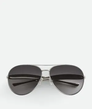 BOTTEGA  VENETA Bottega Veneta Sardine Aviator Sunglasses - Silver/grey