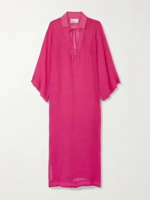 Lisa Marie Fernandez Crinkled Linen-blend Gauze Kaftan - Pink