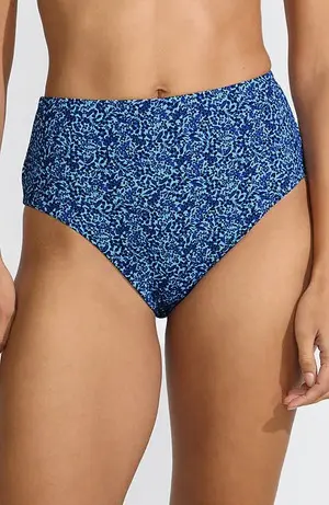 LANDS' END High Waisted Bikini Bottom - Navy/cloud Blue Ditsy Lilies