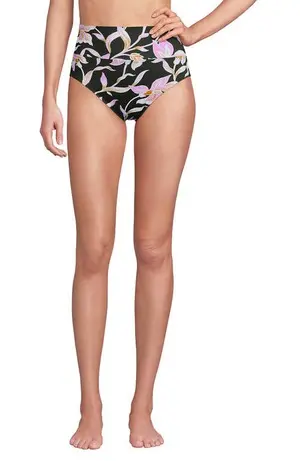 LANDS' END High Waisted Bikini Bottom - Tropic Floral/rich Olive