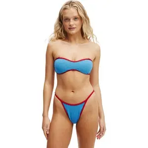 Cotton:on Curved Bandeau Bikini Top - Tranquil Blue Rib