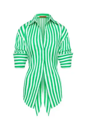 SIMONMILLER SIMONMILLER Loch Poplin Tie Back Button Up Shirt Grass Green/macadamia