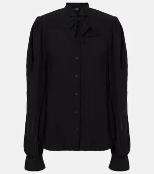 Balenciaga Tie-neck Crêpe Blouse - Black