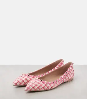 Valentino Garavani Rockstud Tweed Ballet Flats - Pink