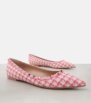 Valentino Garavani Rockstud Tweed Ballet Flats - Pink