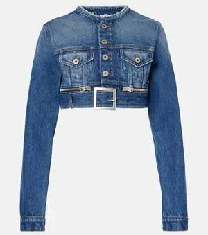 Jean Paul Gaultier Cropped Denim Jacket - Blue