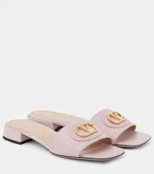 Valentino Garavani Vlogo Leather Slides - Pink