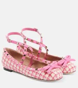 Valentino Garavani Rockstud Tweed Ballerinas - Pink