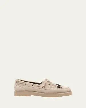 Brunello Cucinelli Brunello Cucinelli Classic Suede Boat Loafers - Dark Beige