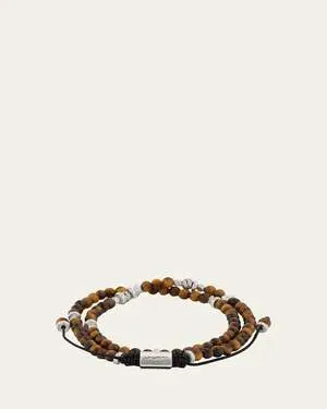 JAN LESLIE Tiger's Eye And Sterling Silver Double-wrap Beaded Bracelet