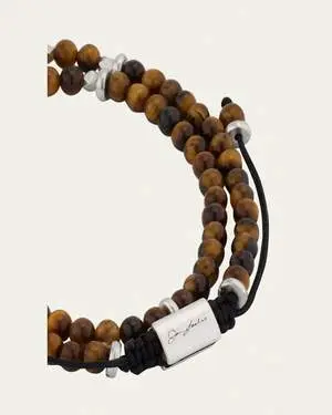 JAN LESLIE Tiger's Eye And Sterling Silver Double-wrap Beaded Bracelet