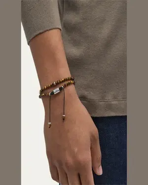 JAN LESLIE Tiger's Eye And Sterling Silver Double-wrap Beaded Bracelet