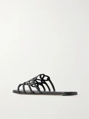 Loewe Petal Anagram Leather Slides - Black