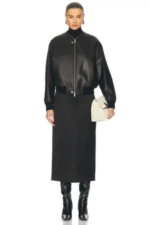 JIL SANDER Leather Bomber Jacket - Black