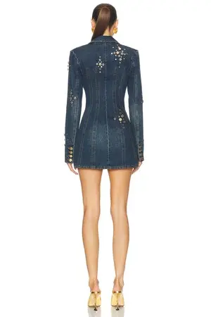 AREA Crystal Embellished Denim Blazer Dress