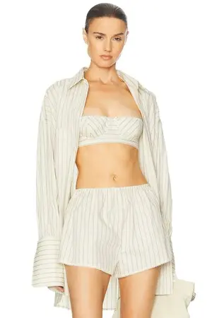 HELSA Pinstripe Poplin Bra In Cream - Cream & Black Stripe
