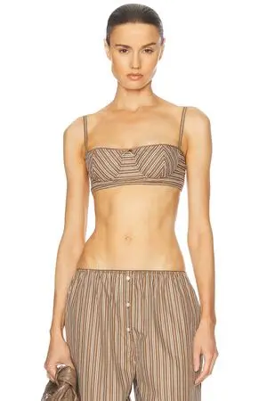 HELSA Pinstripe Poplin Bra In Brown - Brown & Cream Stripe