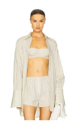 HELSA Pinstripe Poplin Bra In Cream - Cream & Black Stripe