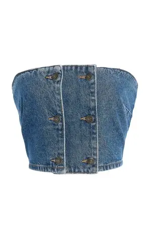 ROTATE BY BIRGER CHRISTENSEN Button Detailed Denim Top - Blue