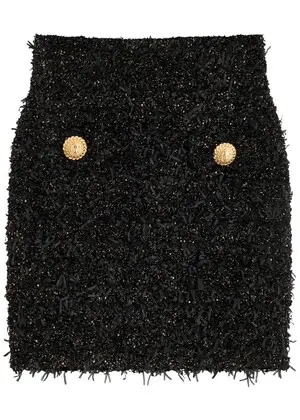 Balmain Frayed Embellished Tweed Mini Skirt - Black
