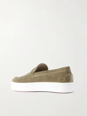 CHRISTIAN LOUBOUTIN Paqueboat Suede Penny Loafers - Green