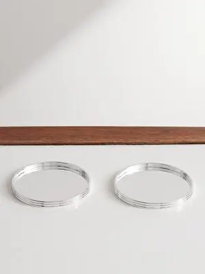 Christofle Kt Set Of Two -plated Glass Coasters - Silver