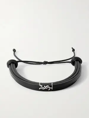 Saint Laurent Cassandre Leather Bracelet - Black