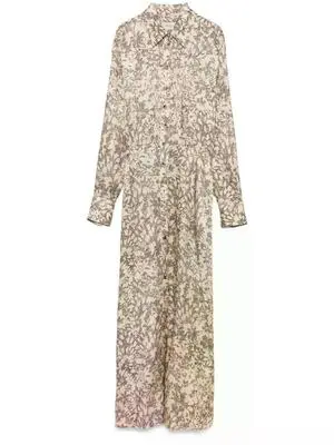 GOLDEN GOOSE Silk Blend Floral Print Midi Dress - Neutrals